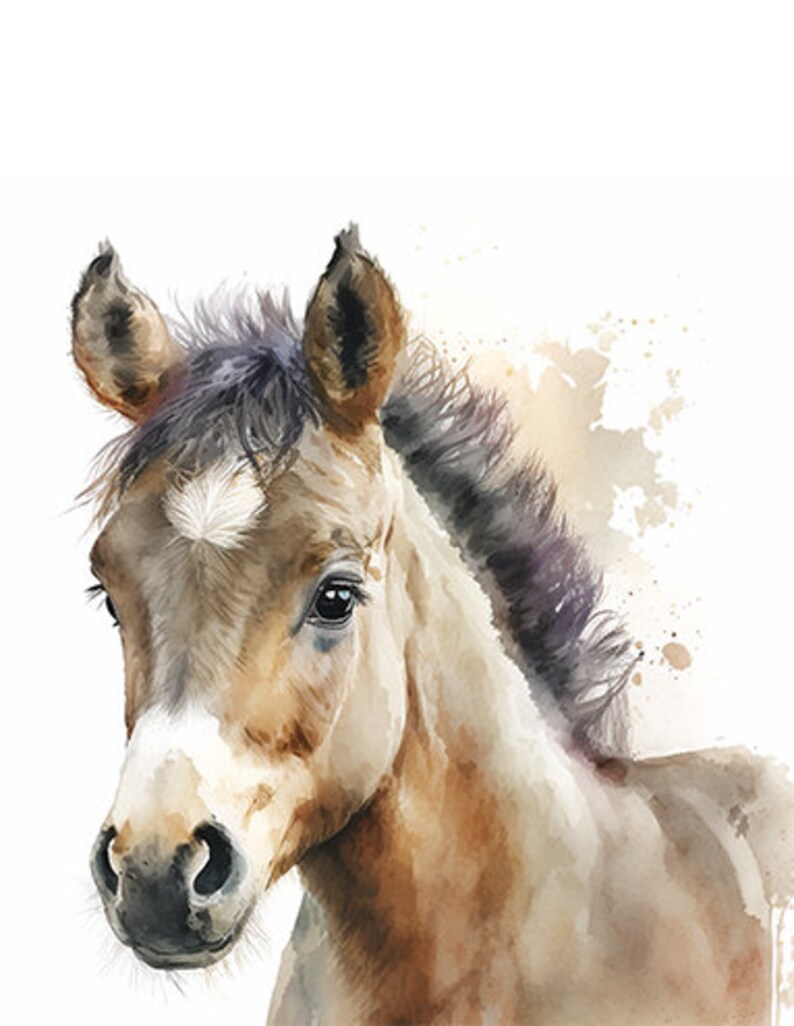 Watercolor Baby Horse Digital Wall Art for Nursery Decor Canvas-ready ...