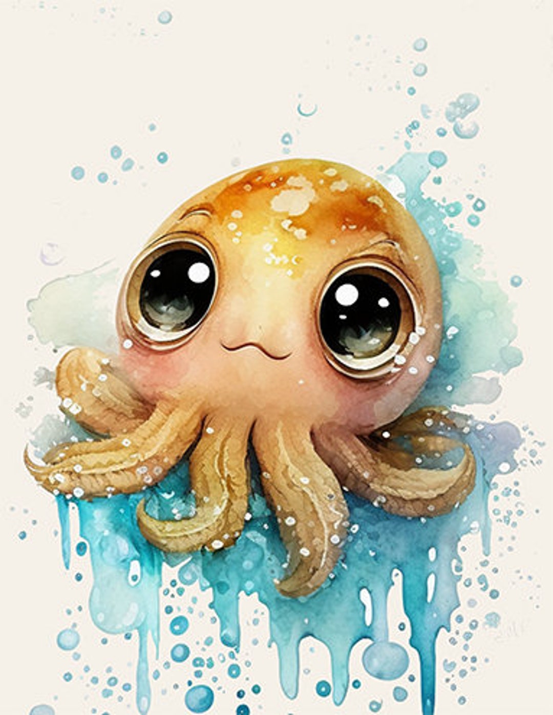 Watercolor Baby Squid Digital Wall Art for Nursery Decor Canvas-ready ...