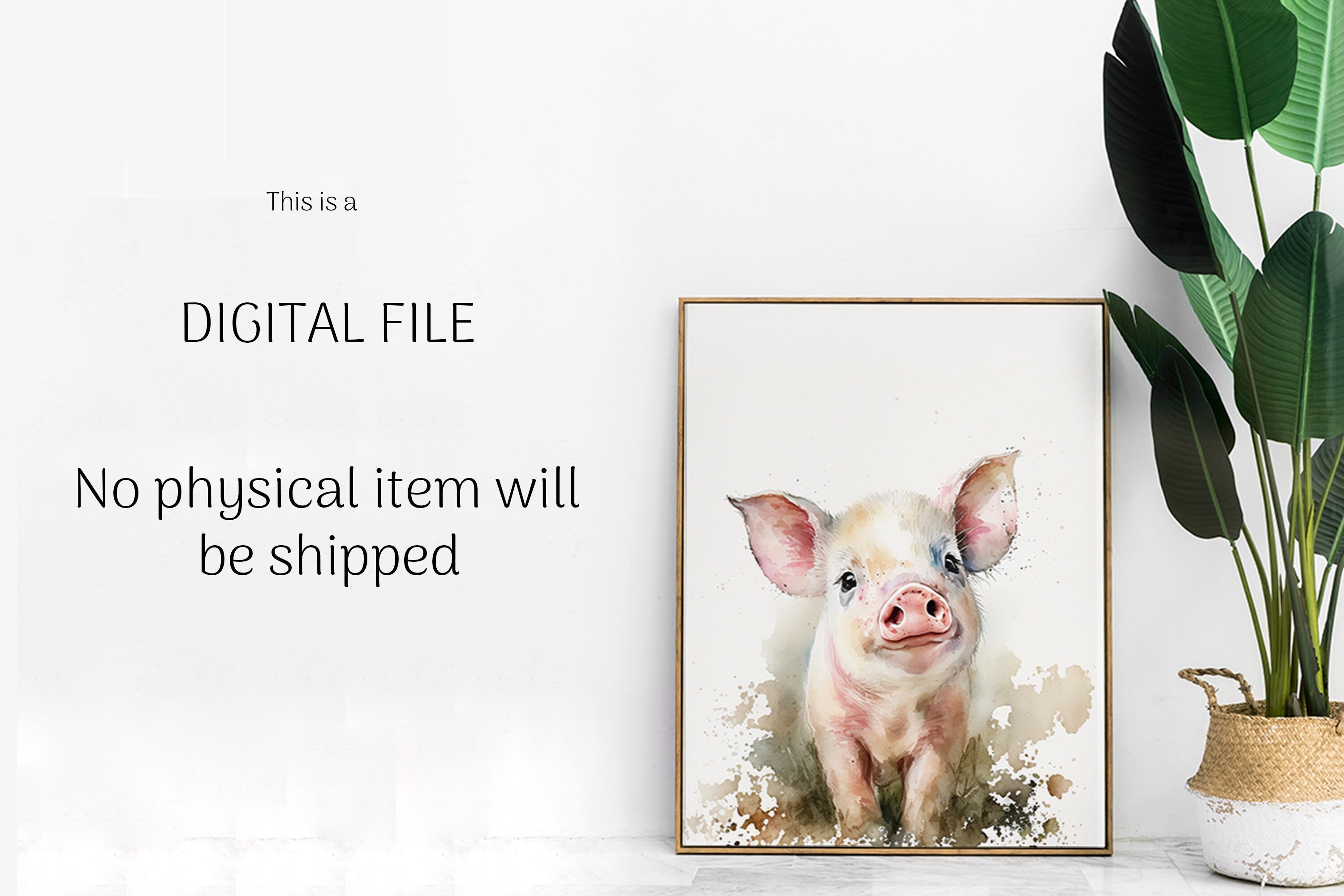 Watercolor Baby Piglet Digital Wall Art for Nursery Decor Canvas-ready ...
