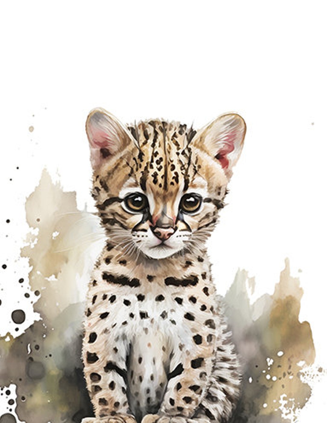 Aquarell Baby Ozelot Digitale Wandkunst für Kinderzimmer ...