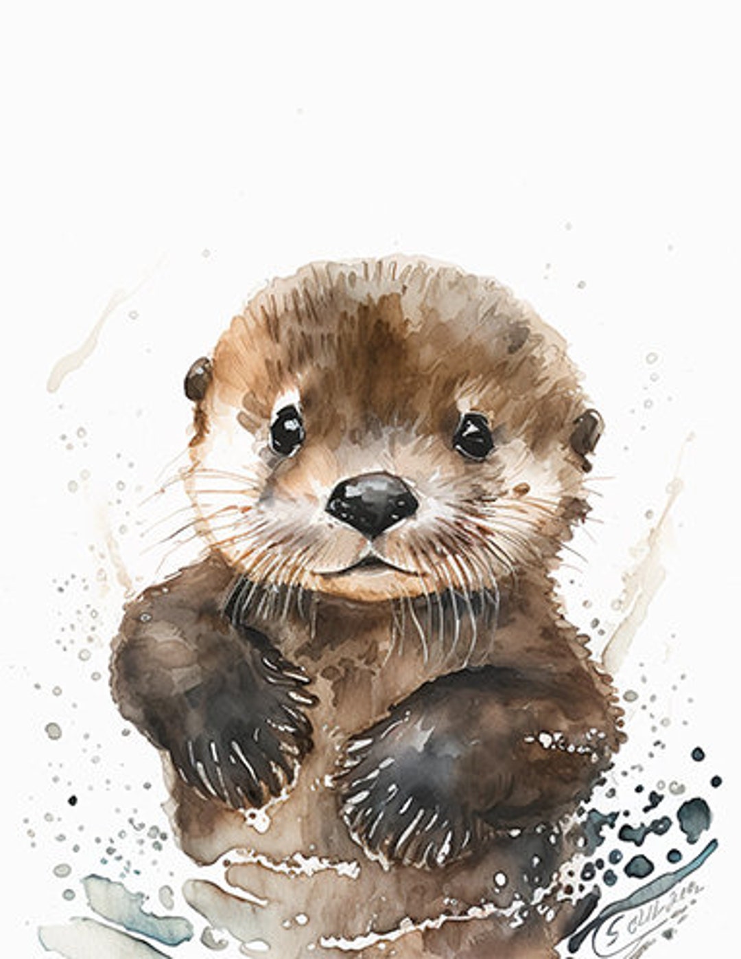 Watercolor Baby Playful Otter Digital Wall Art for Nursery Decor Canvas ...