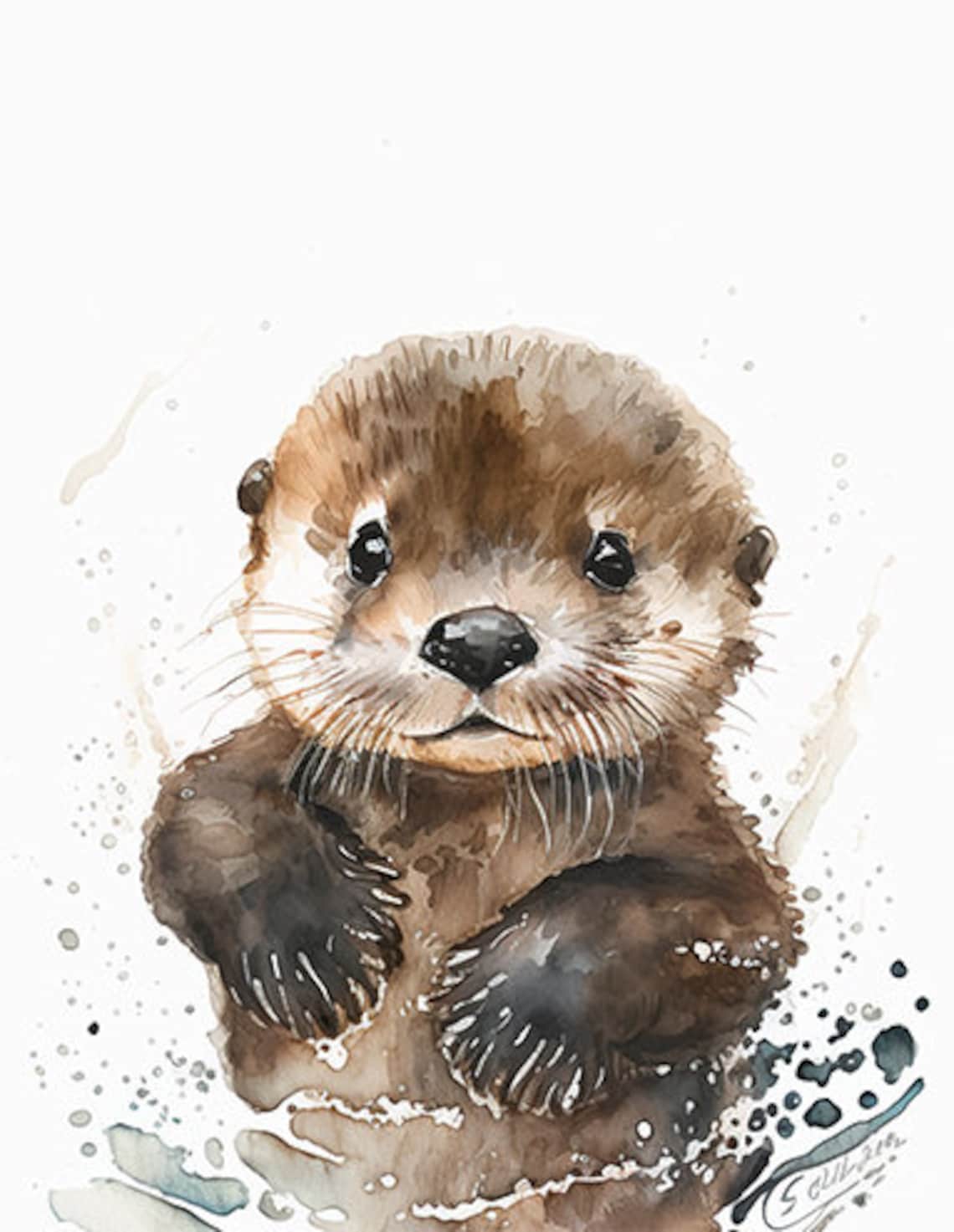 Watercolor Baby Playful Otter Digital Wall Art for Nursery Decor Canvas ...