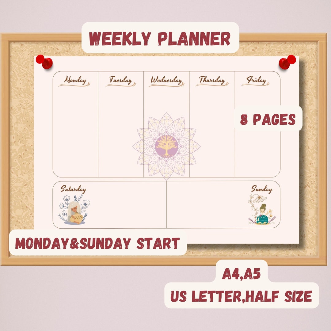 Printable Summer Theme Weekly Planner 2 Pages Digital Planner Instant ...