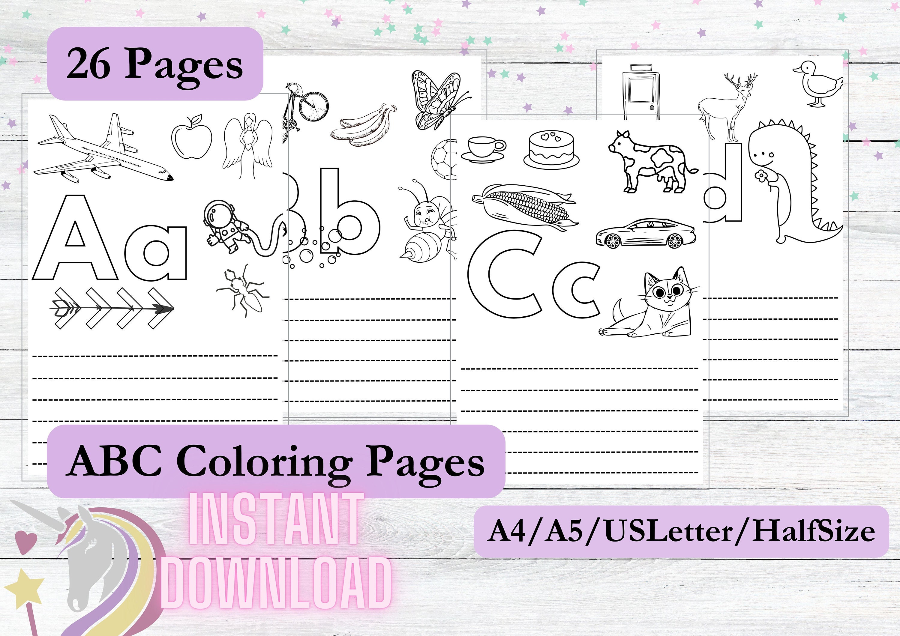 Educational Alphabet Coloring Pages for Kids A4, A5, Half Size, US ...