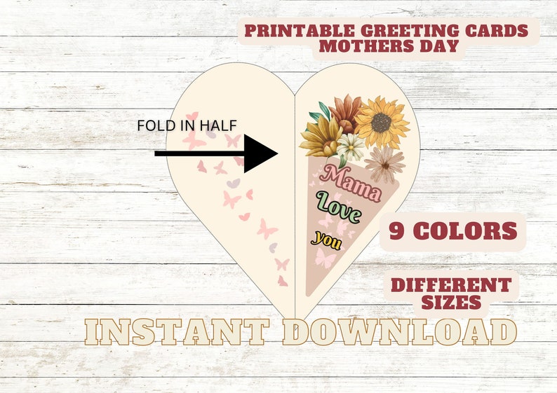 Printable Mothers Day Greeting Card Fold in Half Card - Etsy