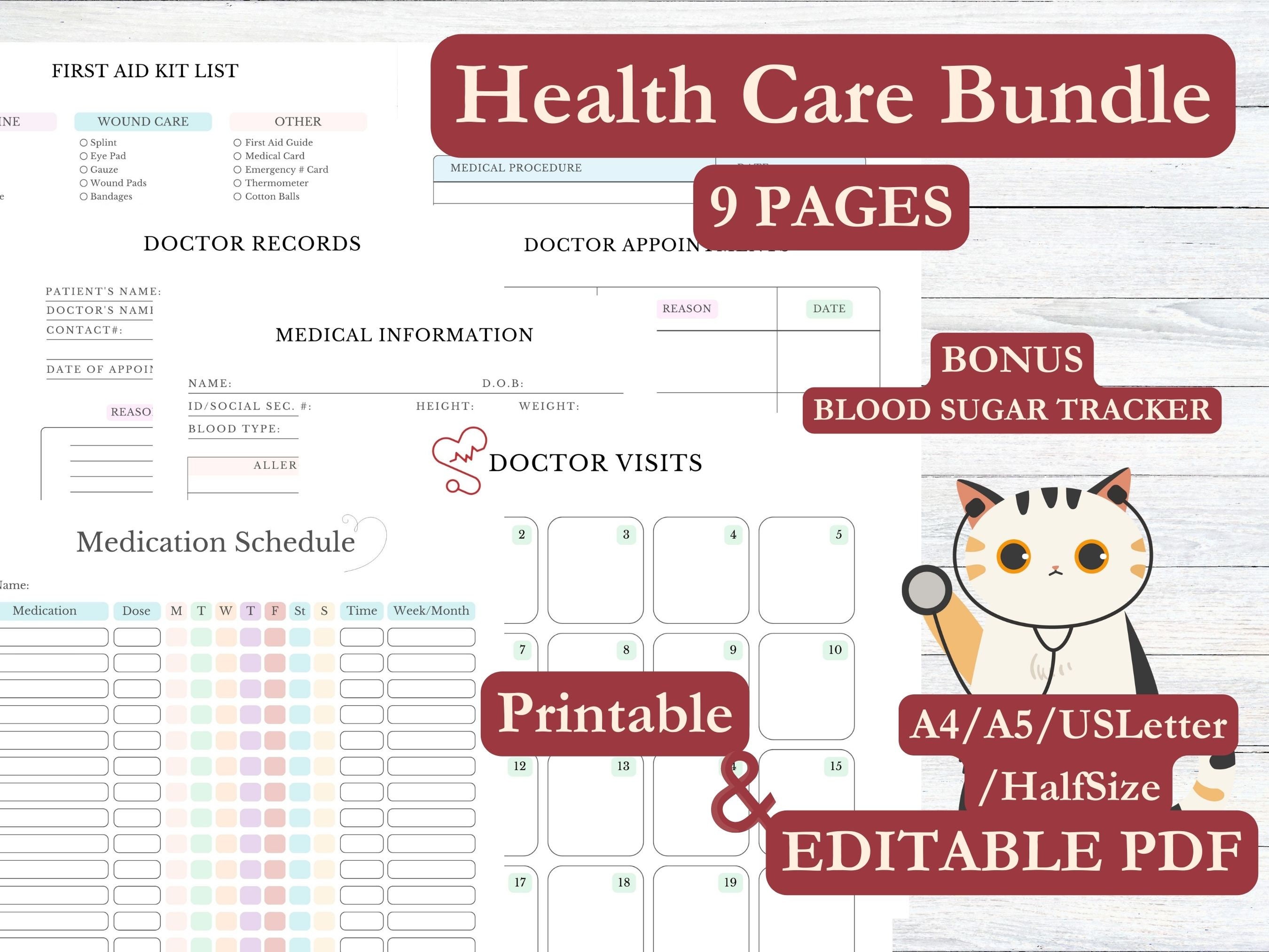 Printable and Digital Health Care Bundle Medication Schedule Medication ...