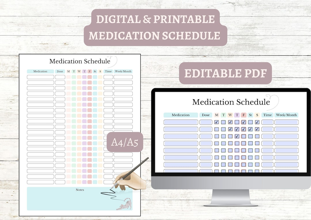 Editable Medication Schedule Fillable PDF Medication Tracker Printable ...