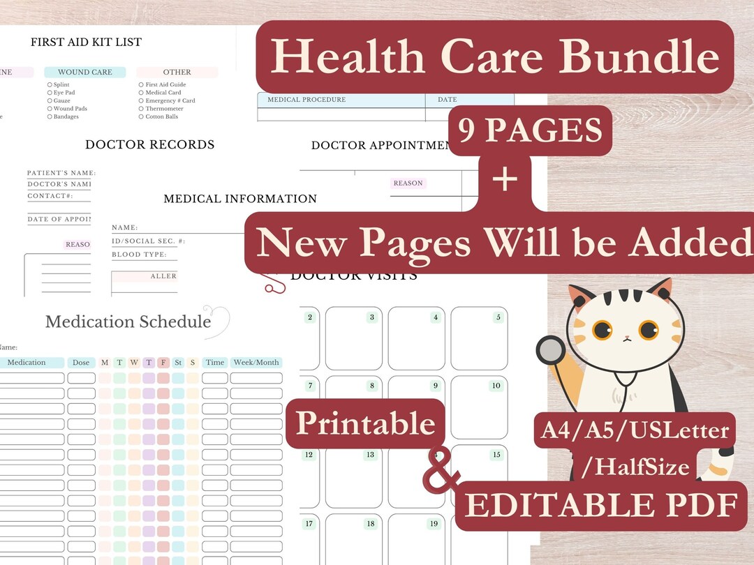 Printable and Digital Health Care Bundle Medication Schedule - Etsy