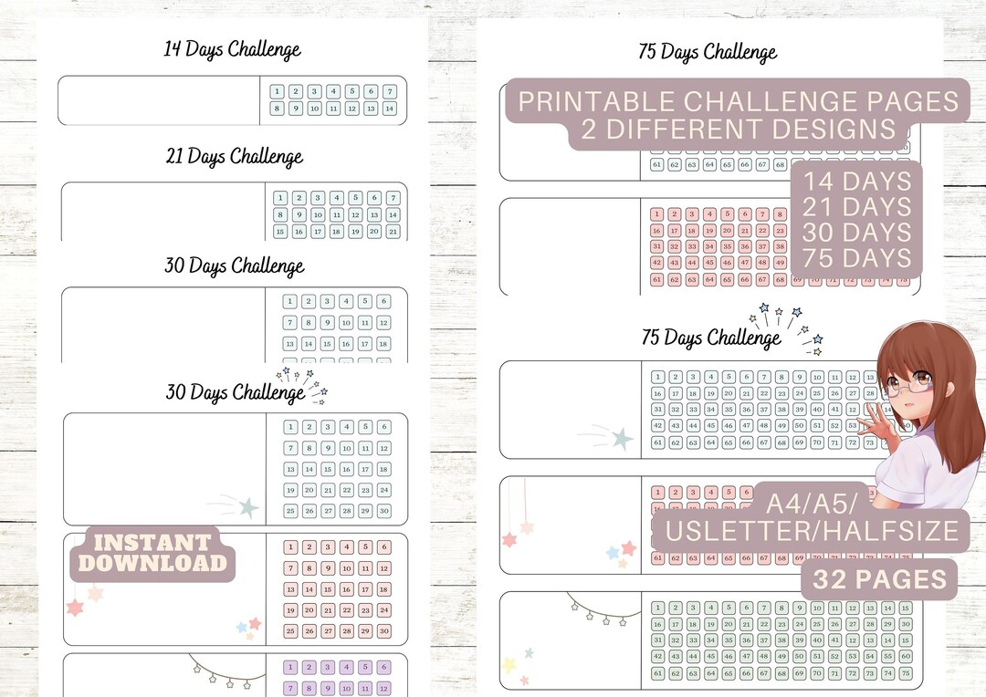 Challenge Pages Printable 75 Days Challenge 30 Days Challenge 21 Days ...