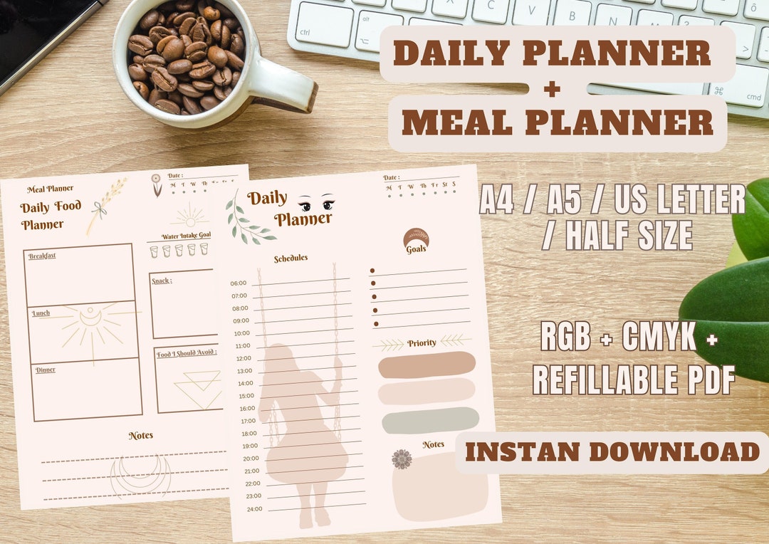 Editable and Printable Daily Planner Digital Daily Meal Planner Undated ...