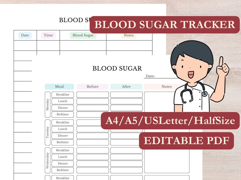 Blood Sugar Tracker Printable Template Diabetic Log Digital Blood Sugar ...