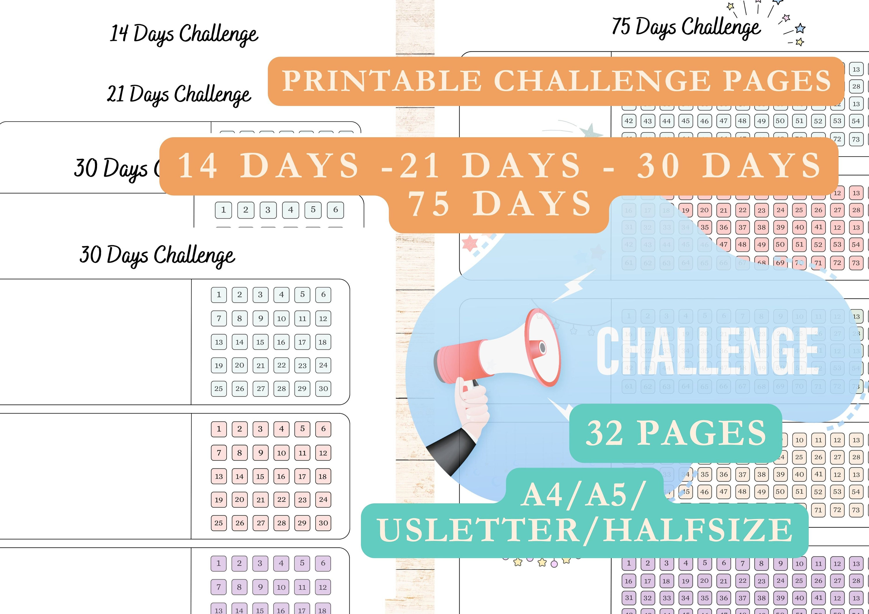 14/21/30/75 Days Challenge Bundle Challenge Pages Digital Download ...