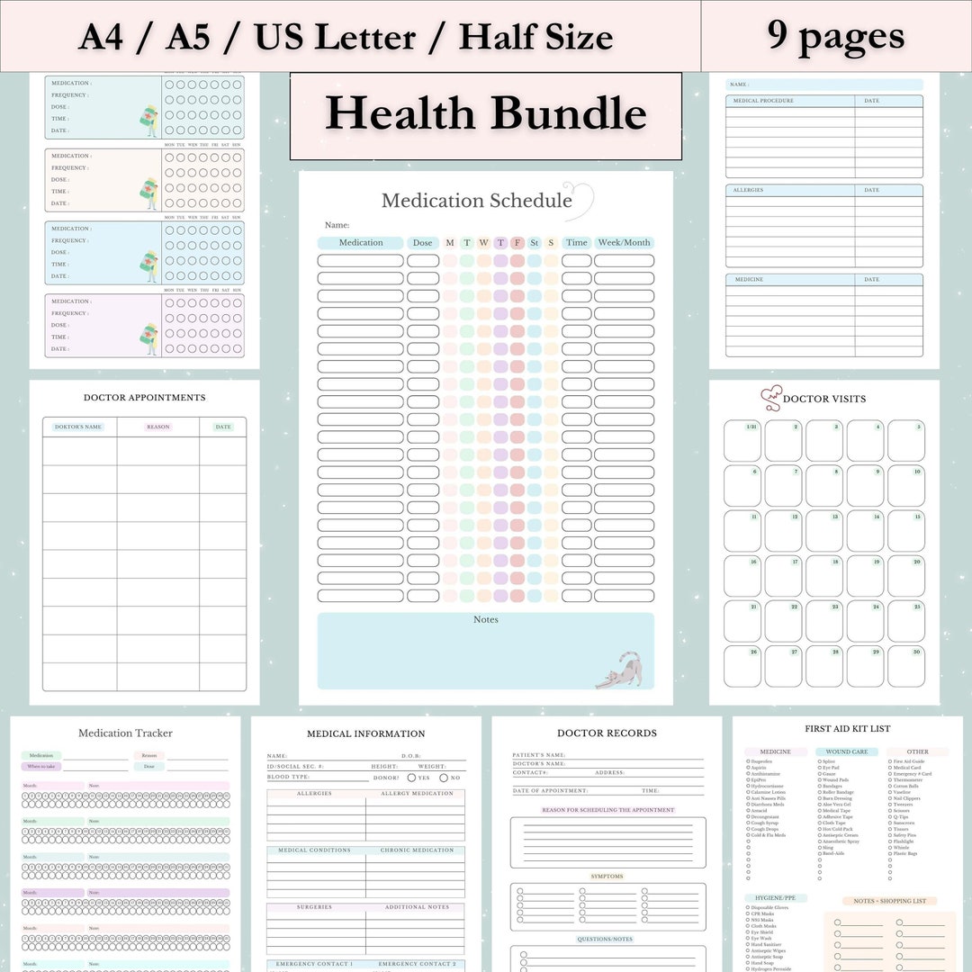 Printable Healt Care Bundle Medication Schedule Doctor Visit Calender ...