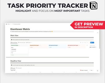 Eisenhower Matrix Notion Template, Eisenhower Matrix Planner, Task ...