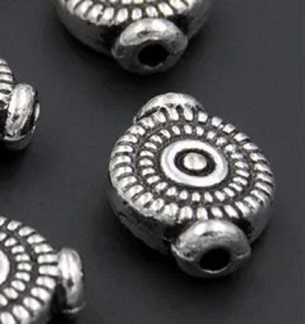 50 Pcs Silver Color Round Flat Beads, DIY Fittings Beads Connector, for ...