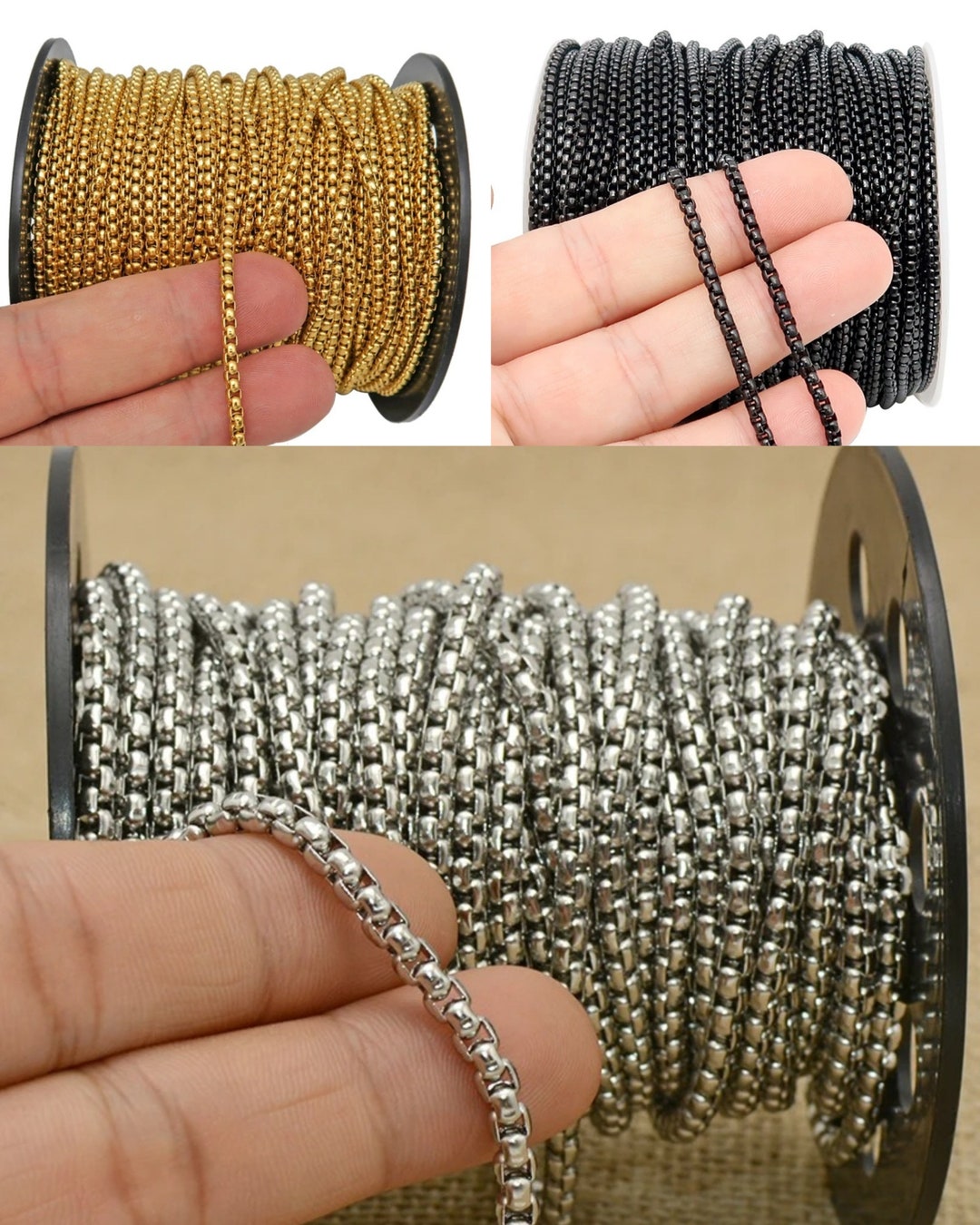 Round Box Chain Link, Stainless Steel for Necklace, Bracelet DIY ...