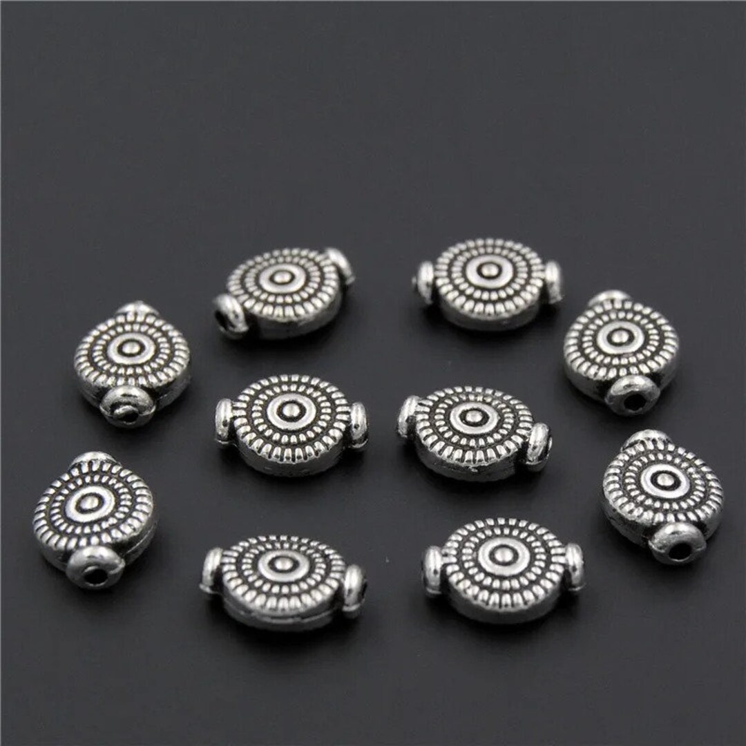50 Pcs Silver Color Round Flat Beads, DIY Fittings Beads Connector, for ...