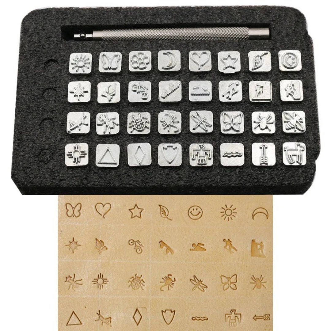32 Pcs Steel Die Metal Stamping Kit, Punch Tool, Insects Sport Sun ...