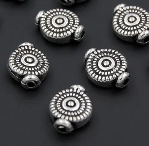 50 Pcs Silver Color Round Flat Beads, DIY Fittings Beads Connector, for ...