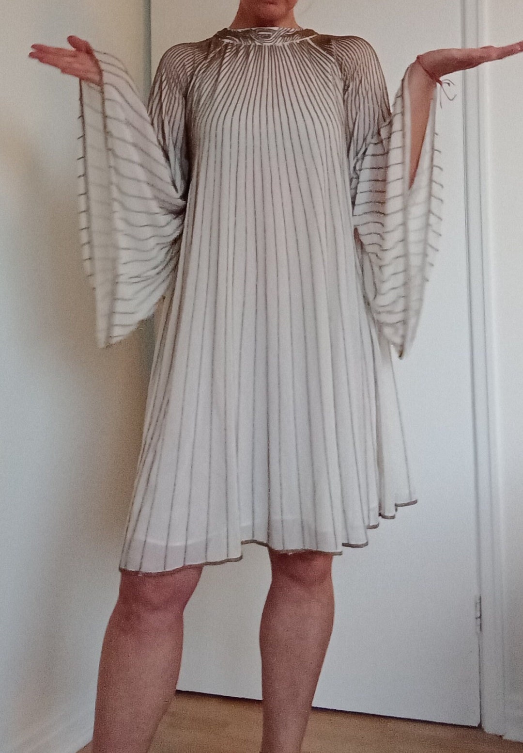 60s Beaded Winged Dress Ivory and Gold UNIQUE - Etsy
