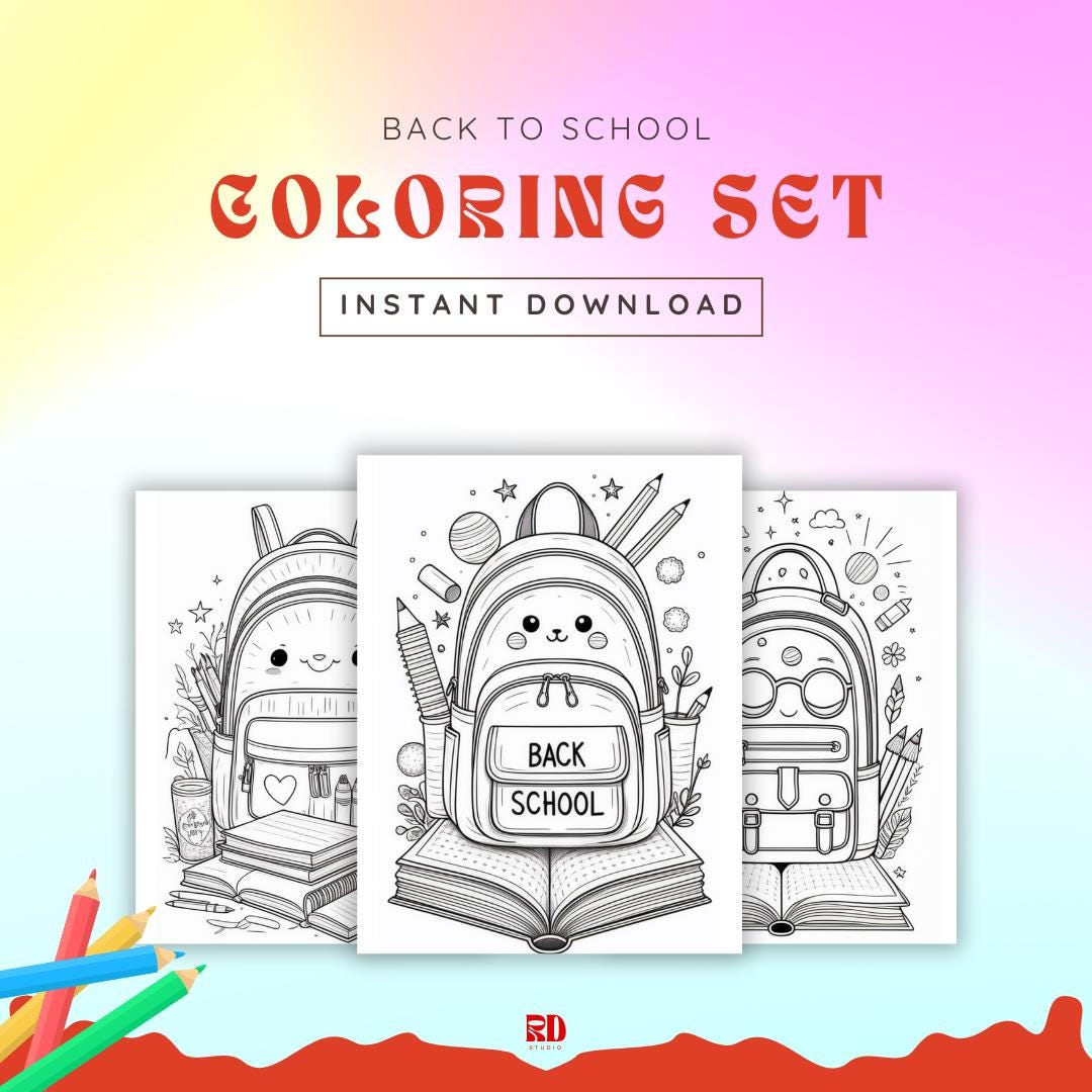 Adorable Backpack Coloring Pages - Instant Download | Cute School ...