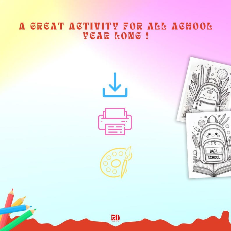 Adorable Backpack Coloring Pages - Instant Download | Cute School ...