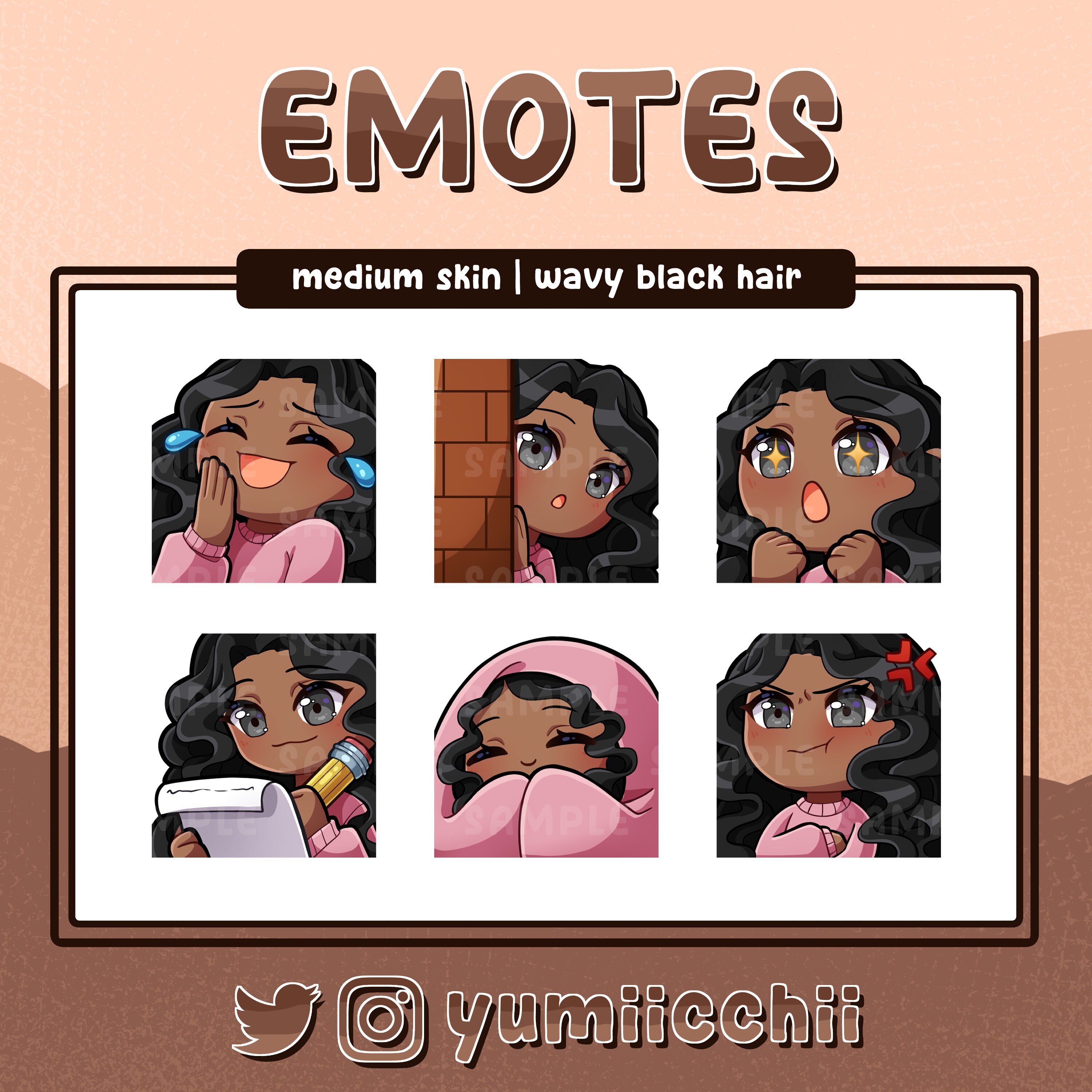 Cute Chibi Girl Emote Pack, Wavy Brown, Red, Blonde, Black Hair, Medium ...