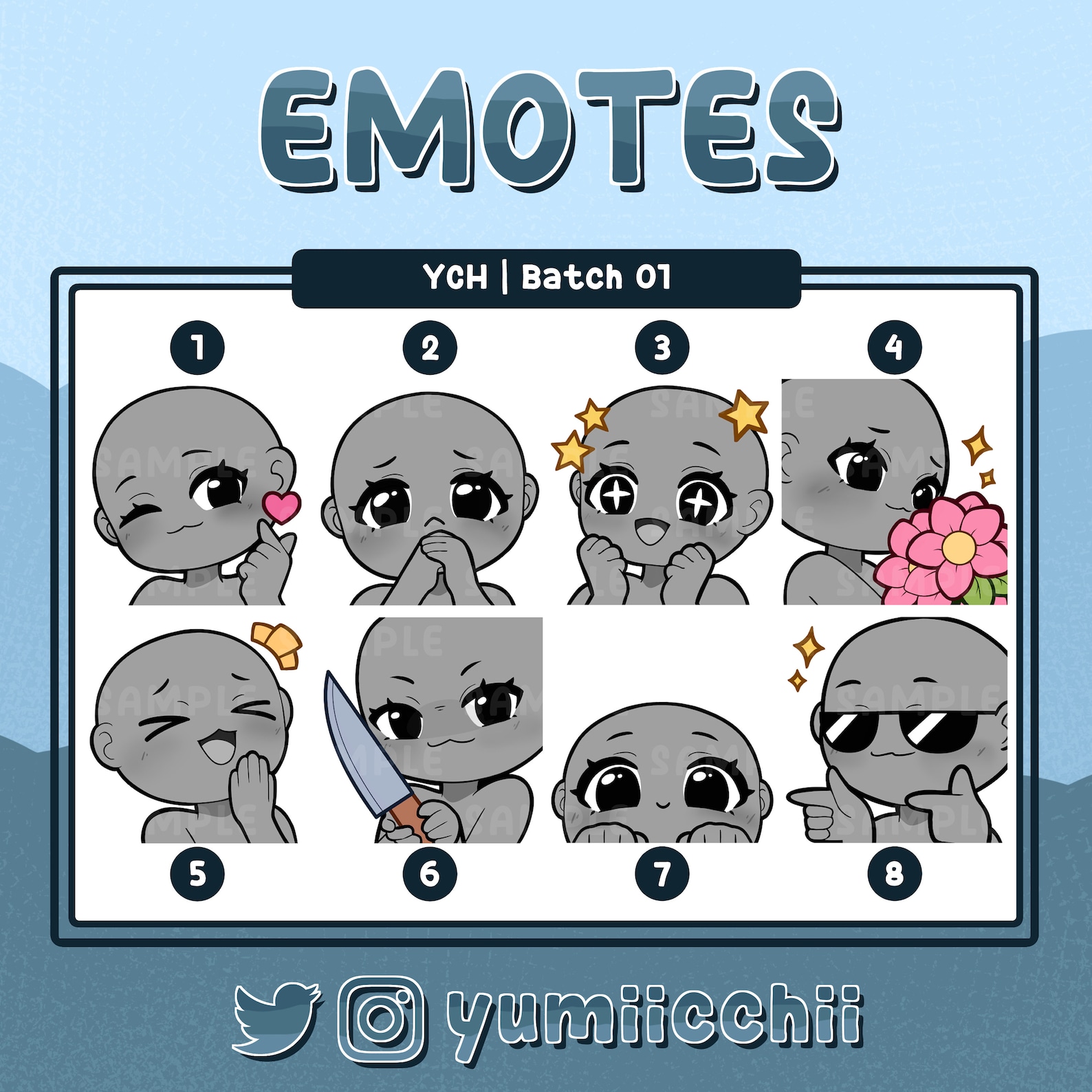 Emote YCH / Base Pack 01 | 8 Bases to Draw Your Own Emotes On - Etsy