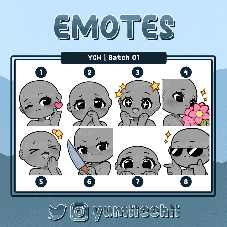 Emote YCH / Base Pack 01 | 8 Bases to Draw Your Own Emotes On - Etsy