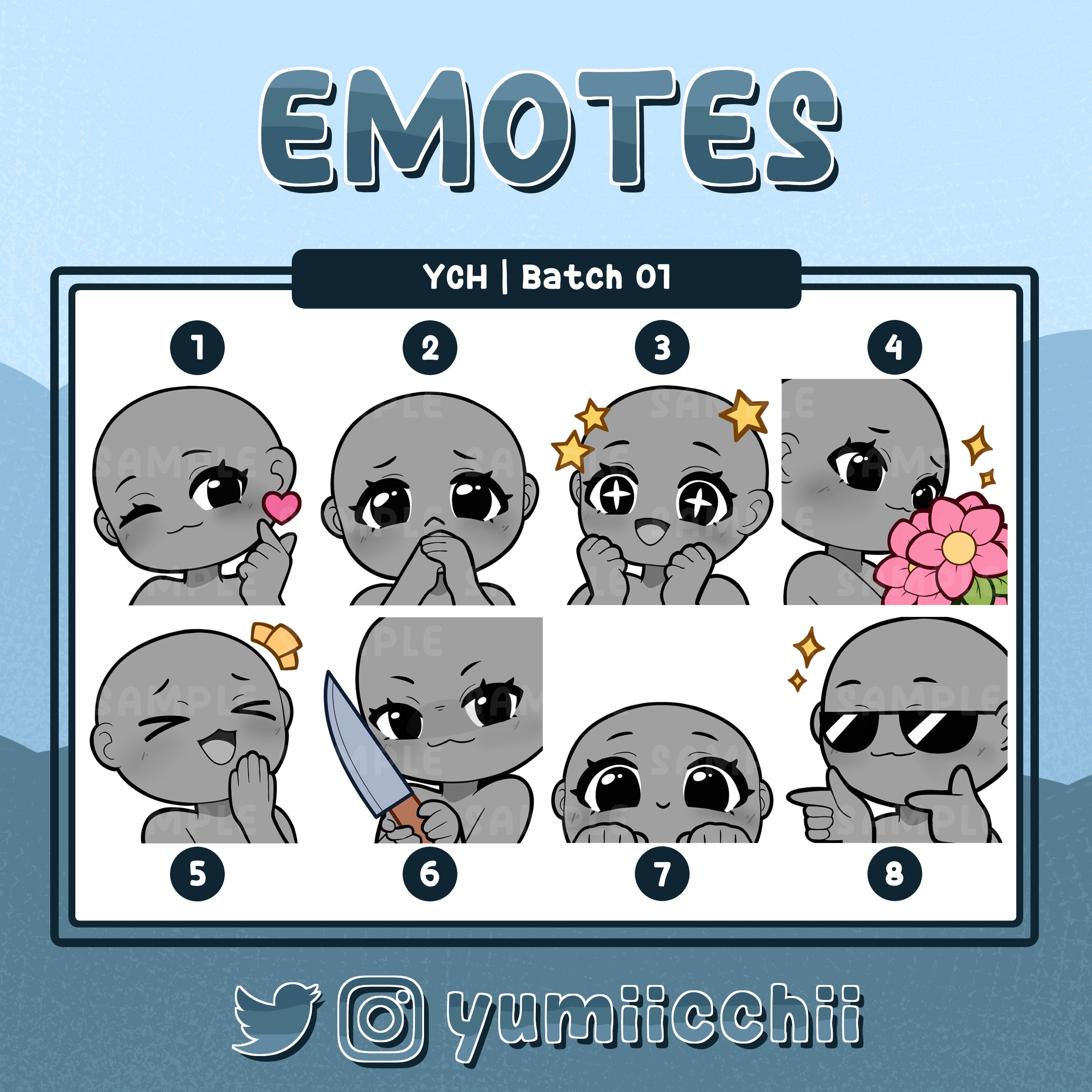 Emote YCH / Base Pack 01 | 8 Bases to Draw Your Own Emotes On - Etsy