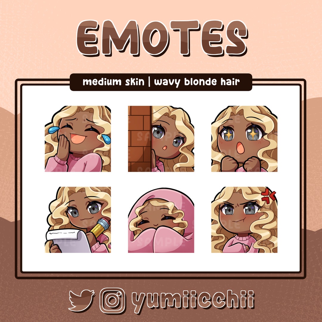 Cute Chibi Girl Emote Pack, Wavy Brown, Red, Blonde, Black Hair, Medium ...