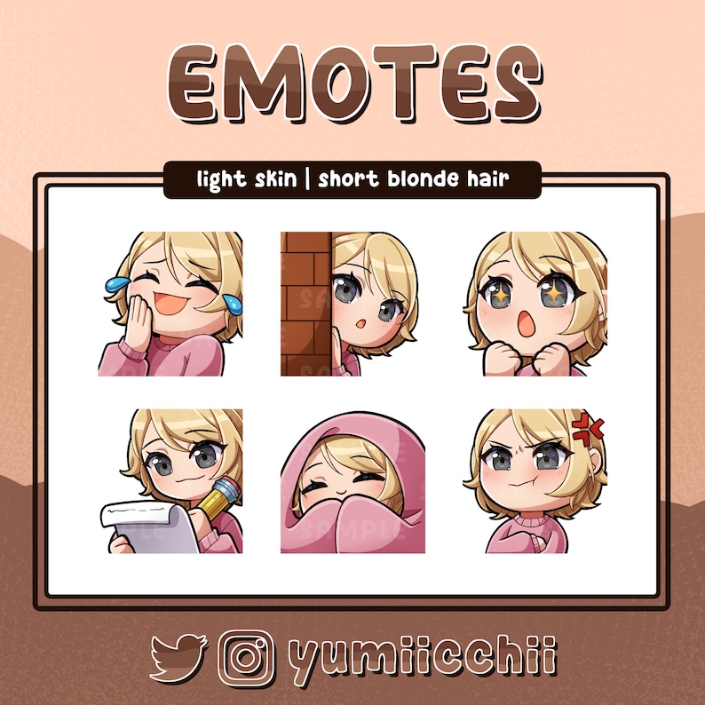 Cute Chibi Girl Emote Pack, Short Brown, Red, Blonde, Black Hair, Light ...