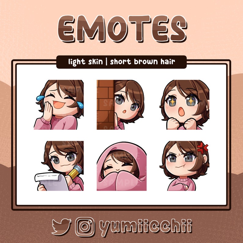 Cute Chibi Girl Emote Pack, Short Brown, Red, Blonde, Black Hair, Light ...