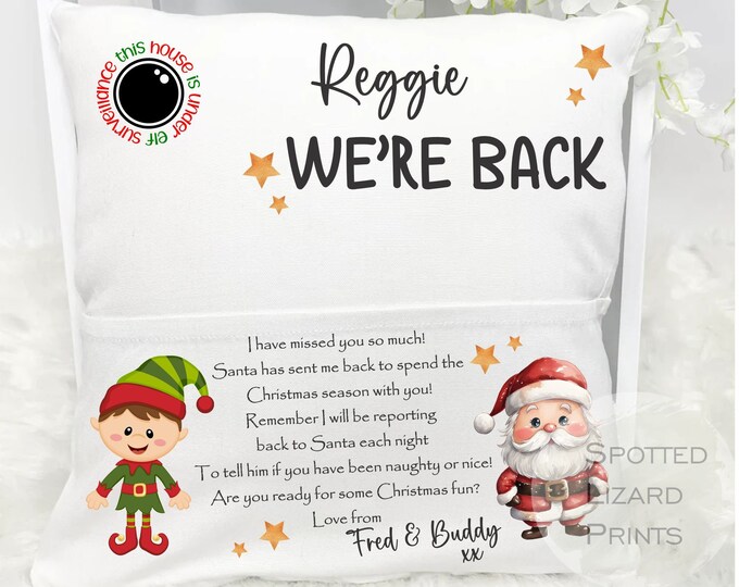 Personalised Elf is Back Cushion, Christmas Pocket Cushion, Christmas ...