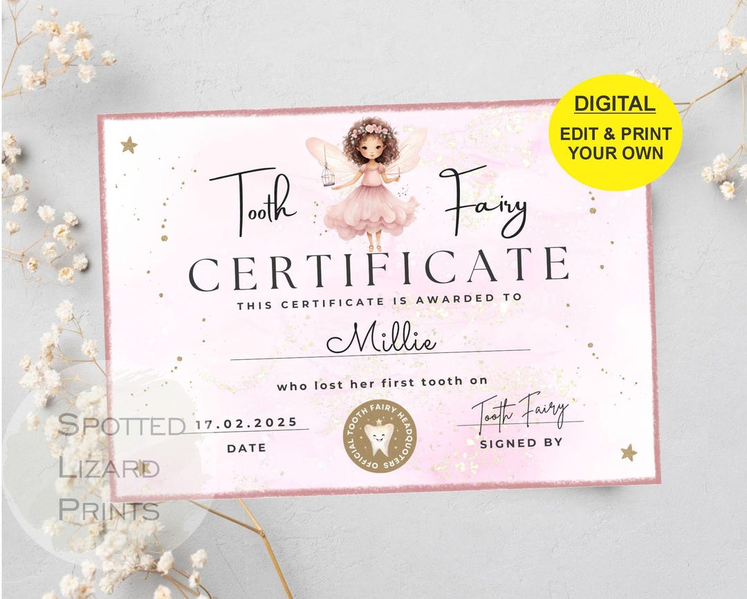 EDITABLE Tooth Fairy Certificate | First Tooth Lost | Kids Tooth Fairy ...