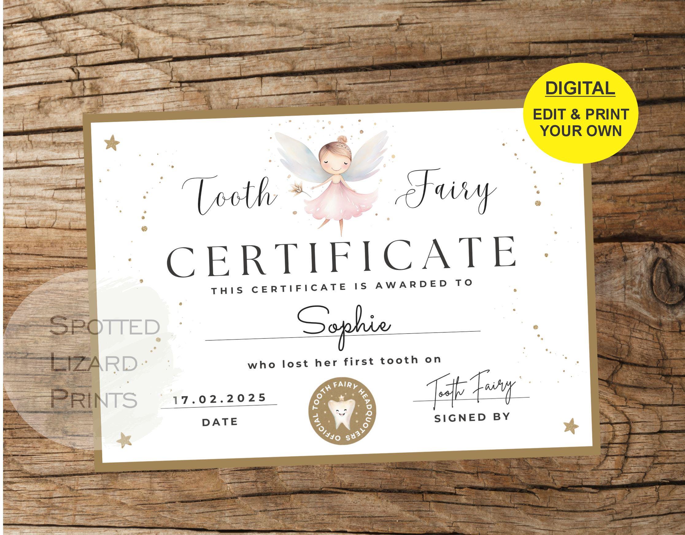 EDITABLE Tooth Fairy Certificate | First Tooth Lost | Kids Tooth Fairy ...