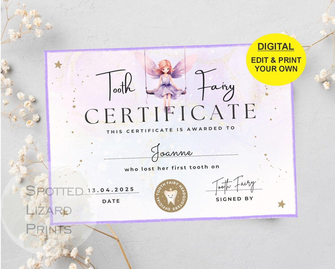 EDITABLE Tooth Fairy Certificate | First Tooth Lost | Kids Tooth Fairy ...