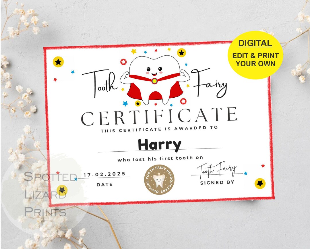 EDITABLE Tooth Fairy Certificate | First Tooth Lost | Kids Tooth Fairy ...