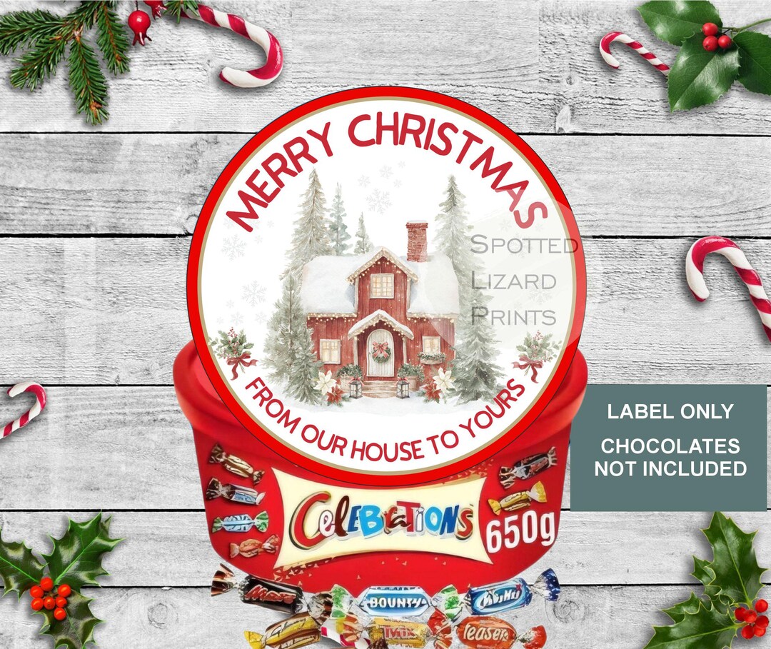 Christmas Chocolate Tub Labels, From Our House Family Stickers ...
