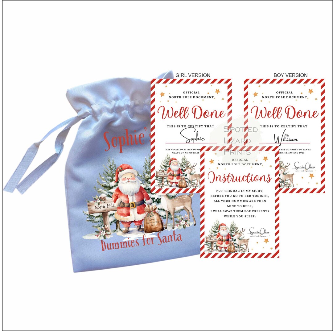 Personalised Dummy for Santa Bag and Letter, Dummies Bag for Father ...