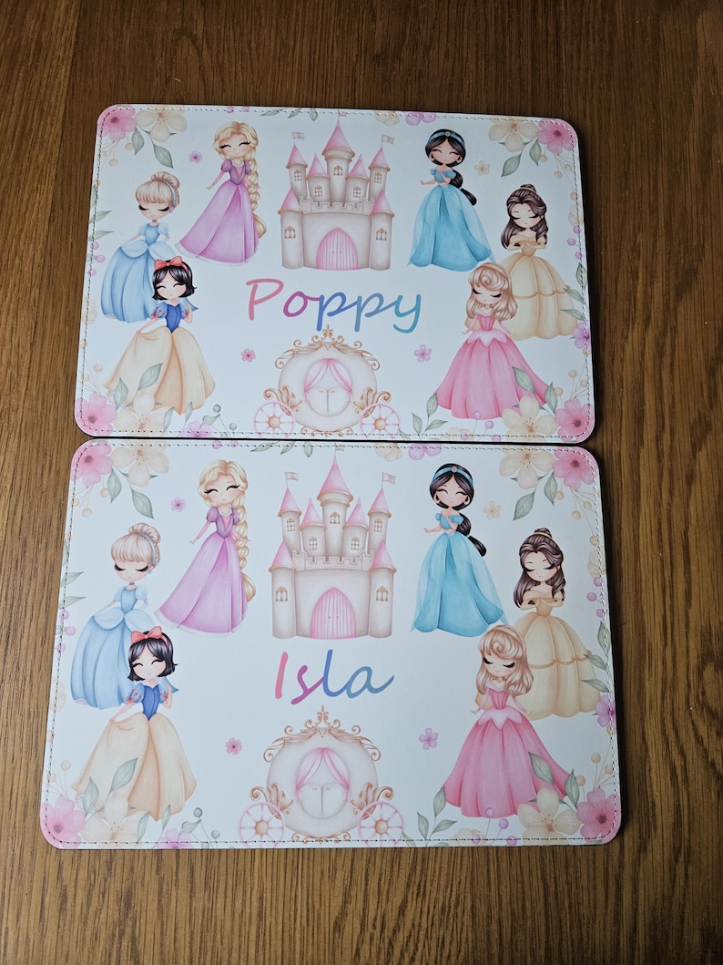 Personalised Princess Placemat & Coaster Set for Kids, Custom Name ...