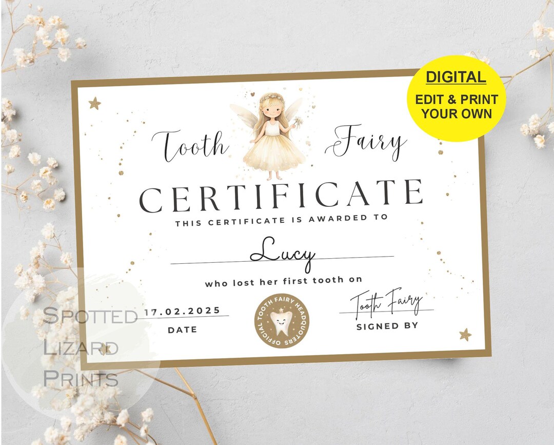 EDITABLE Tooth Fairy Certificate | First Tooth Lost | Kids Tooth Fairy ...