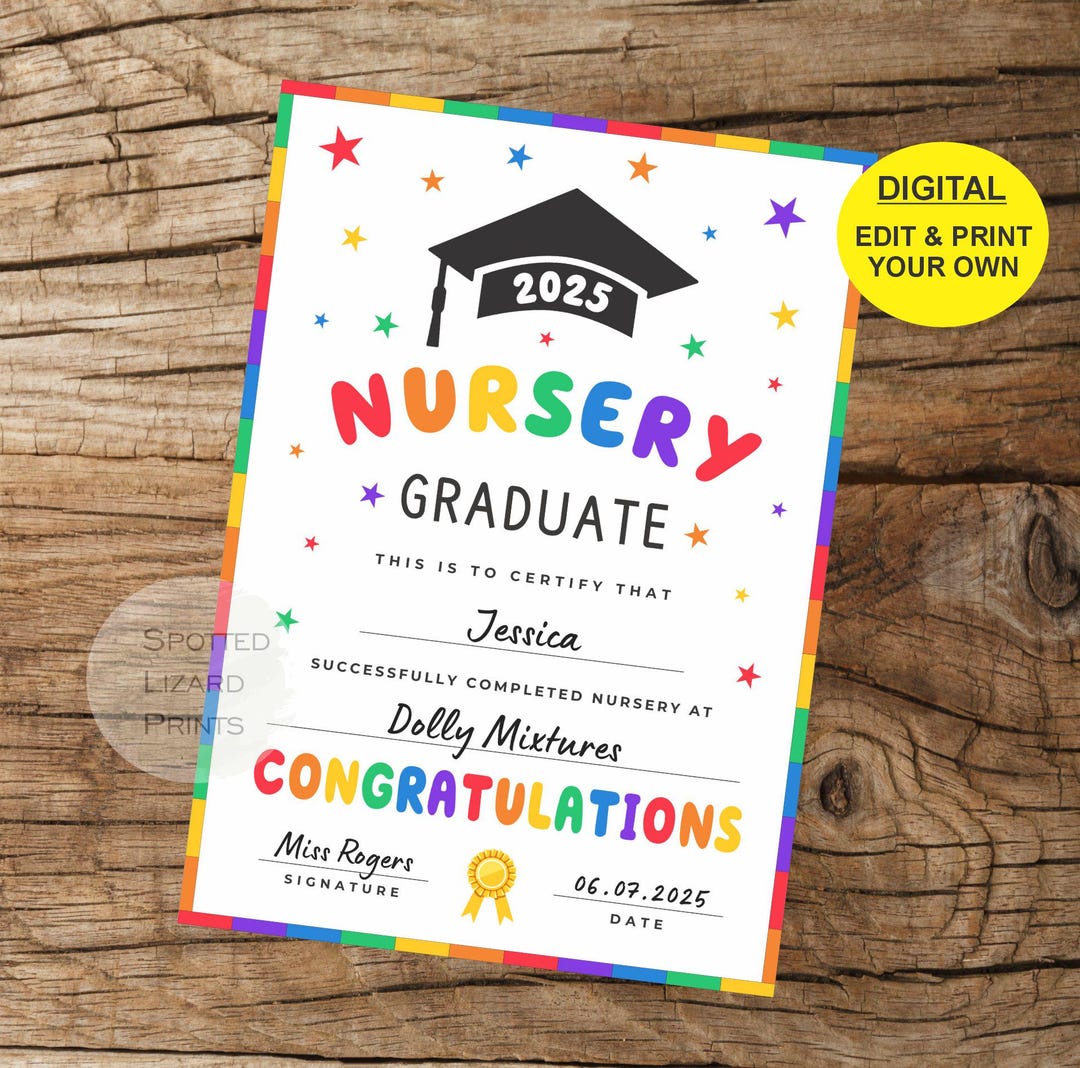 EDITABLE Nursery Graduation Certificate | Graduation Certificate, Last ...