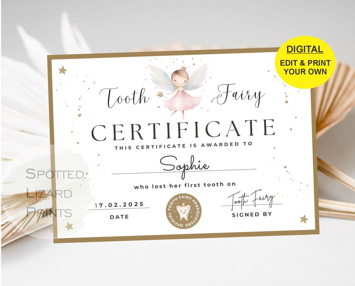 EDITABLE Tooth Fairy Certificate | First Tooth Lost | Kids Tooth Fairy ...
