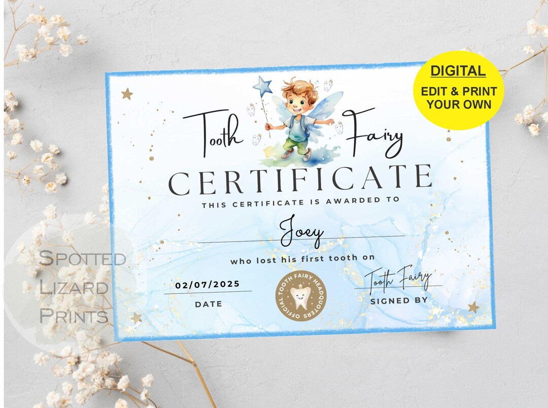 EDITABLE Tooth Fairy Certificate | First Tooth Lost | Kids Tooth Fairy ...