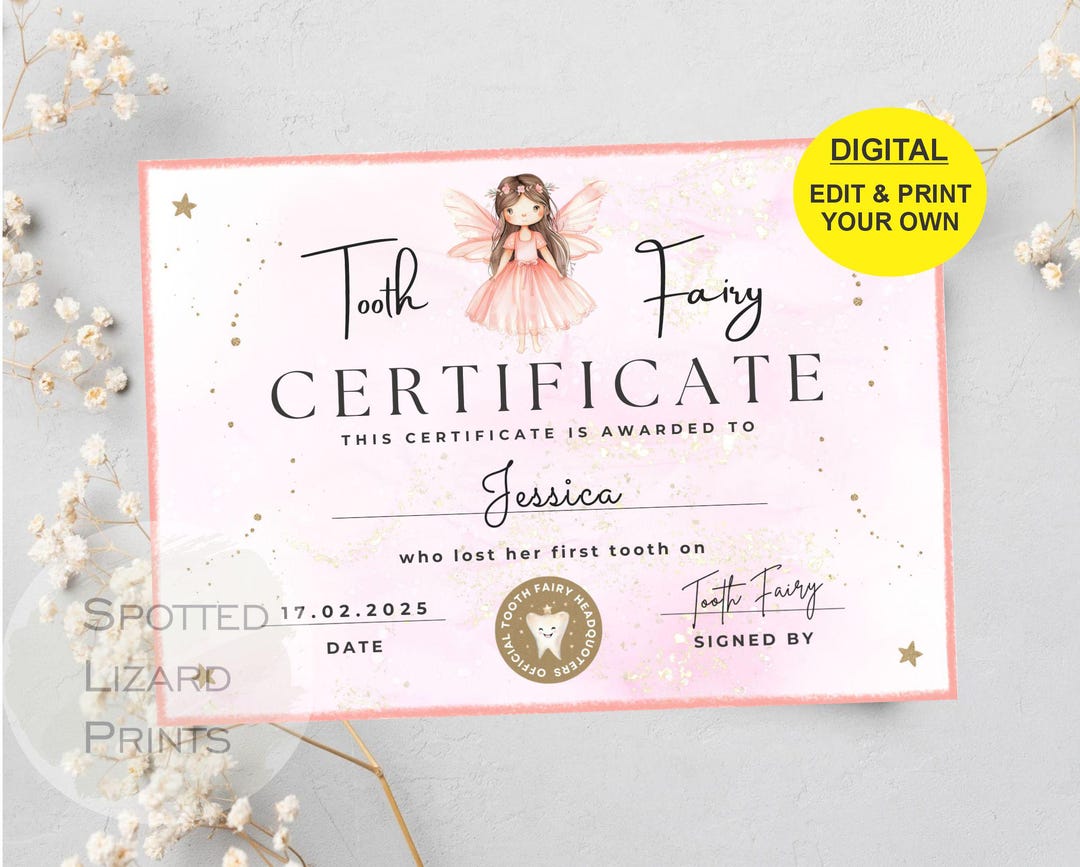 EDITABLE Tooth Fairy Certificate | First Tooth Lost | Kids Tooth Fairy ...