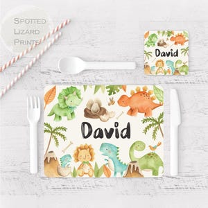 Personalised Dinosaur Placemat and Coaster Set, Kid's Dinner Set ...