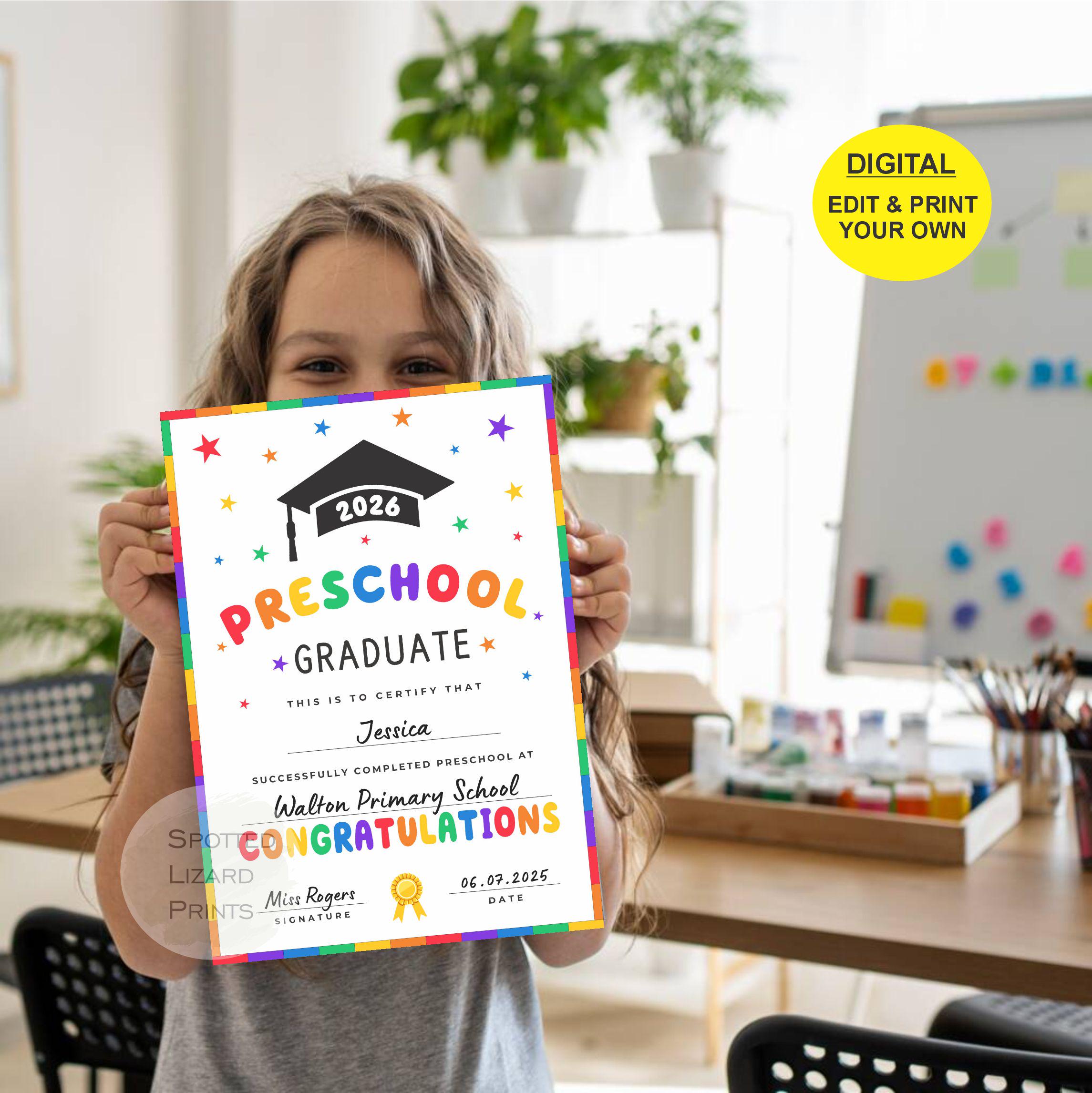 EDITABLE Preschool Graduation Certificate, Graduation Certificate, Last ...