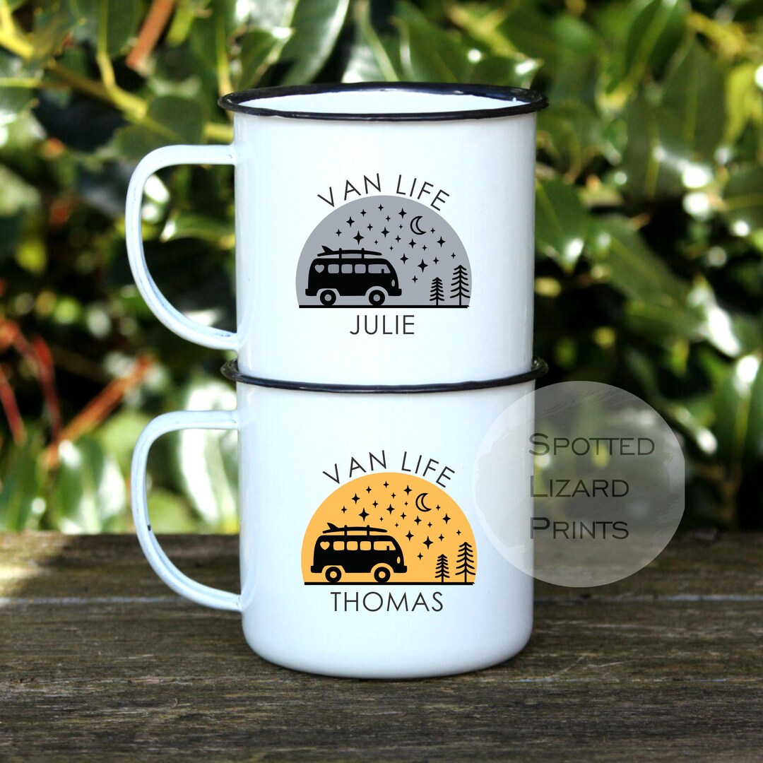 Personalised Campervan Enamel Mug | Family Camping Mug Custom Name ...