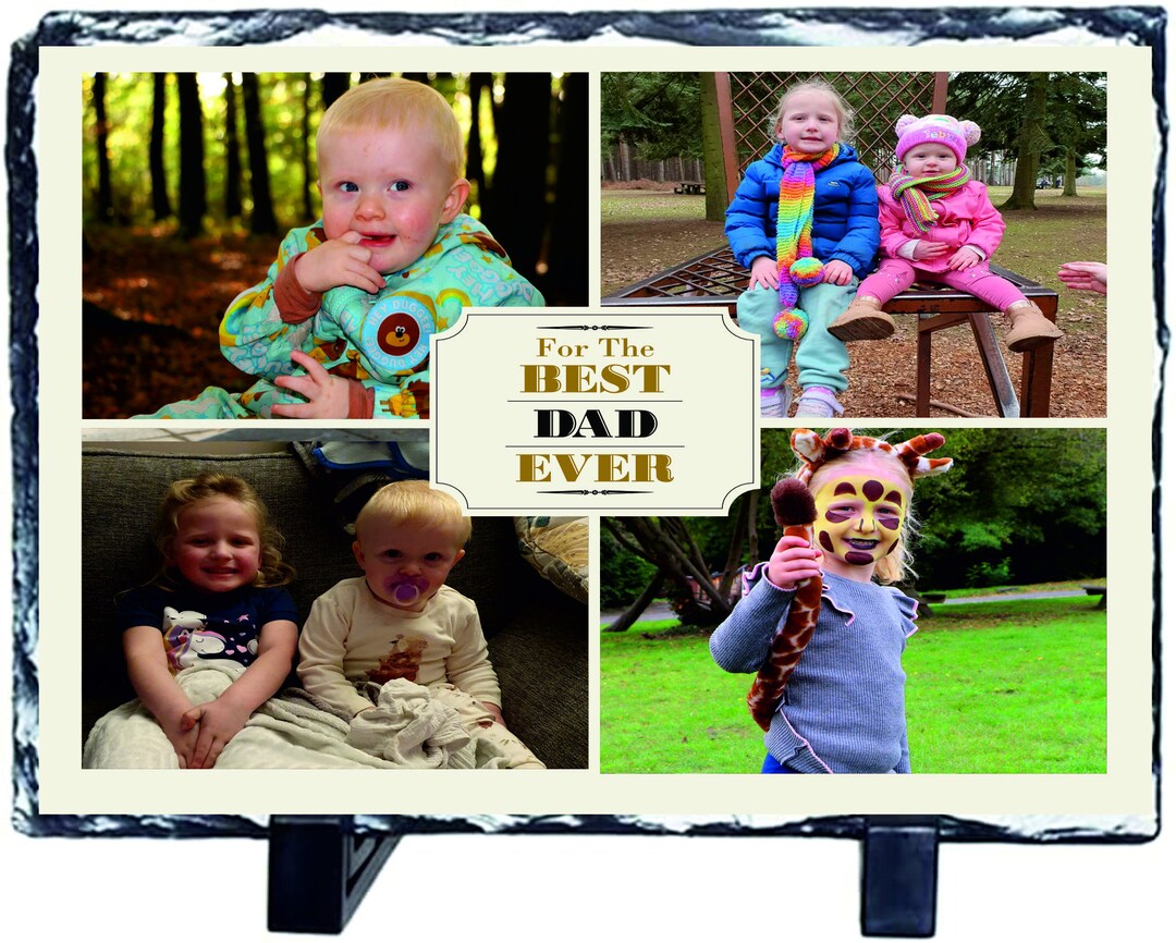 Personalised Photo Slate Collage Gift, Custom 4 Photo Slate Frame, Dad ...